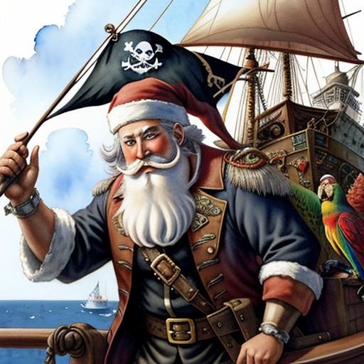 Pirate Santa and his parrot - AI Generated Artwork - NightCafe Creator