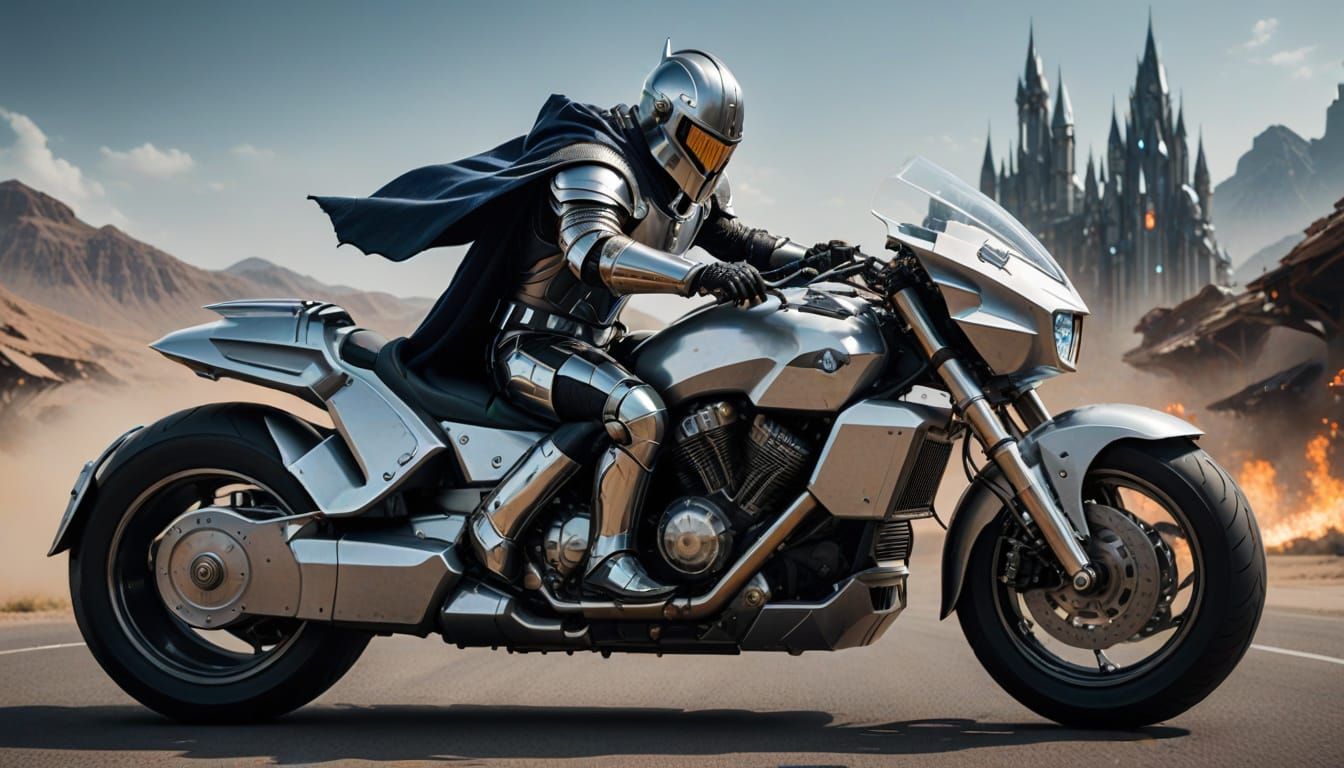 Mystical Knight on Cybernetic Chopper - AI Art