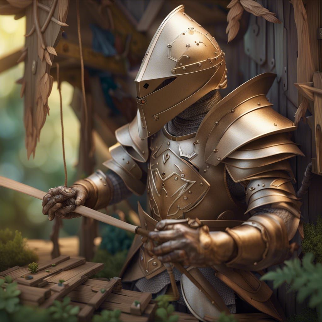 a 4k high resolution photograph of a "String puppet friendly knight in ...