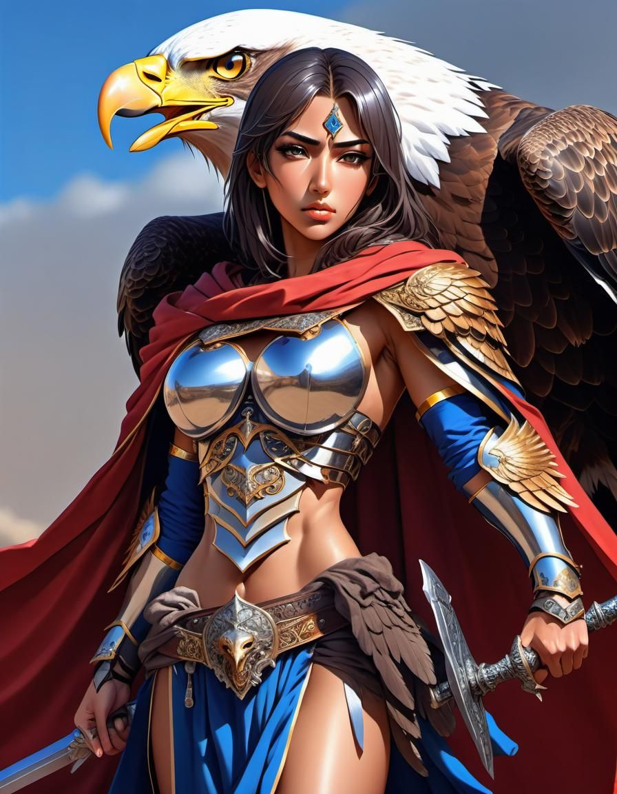 Eagle and Warrioress - AI Generated Artwork - NightCafe Creator