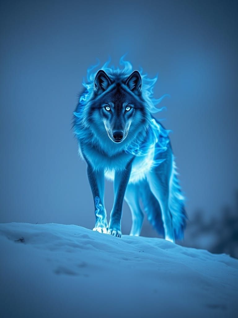 Blue Flame Wolf - Wolf Ascends from Azure Inferno
