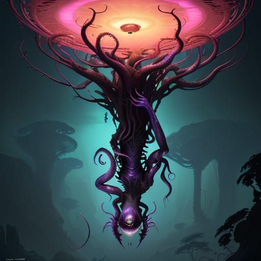 Celestial Plantoid Alien with Bulbous Head and Com... - AI Art