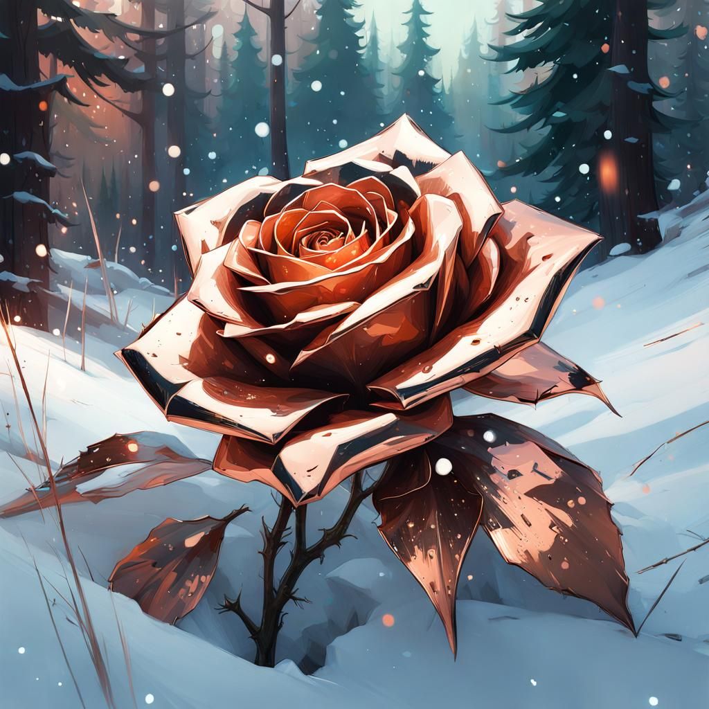 rose emerging from the snow - AI Generated Artwork - NightCafe Creator