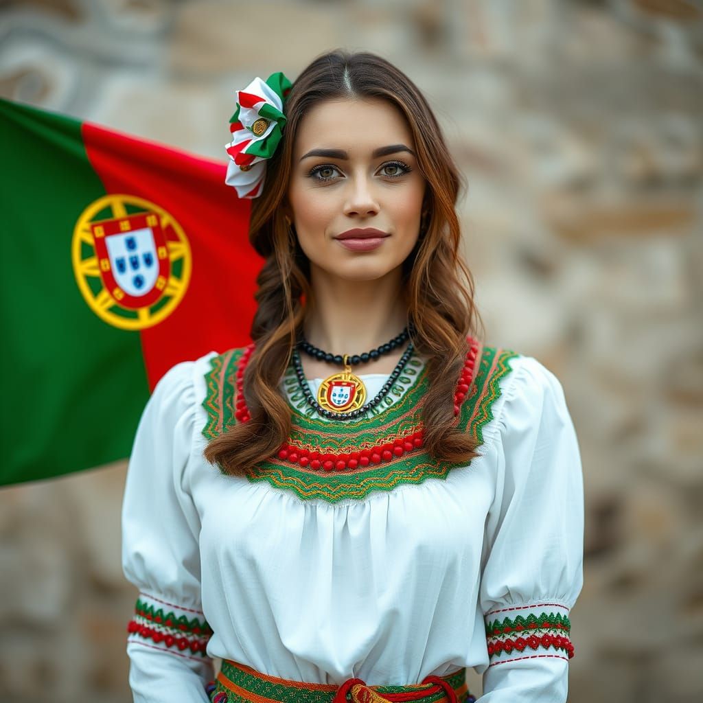 Miss Portugal - Portuguese Beauty in Traditional Attire with...