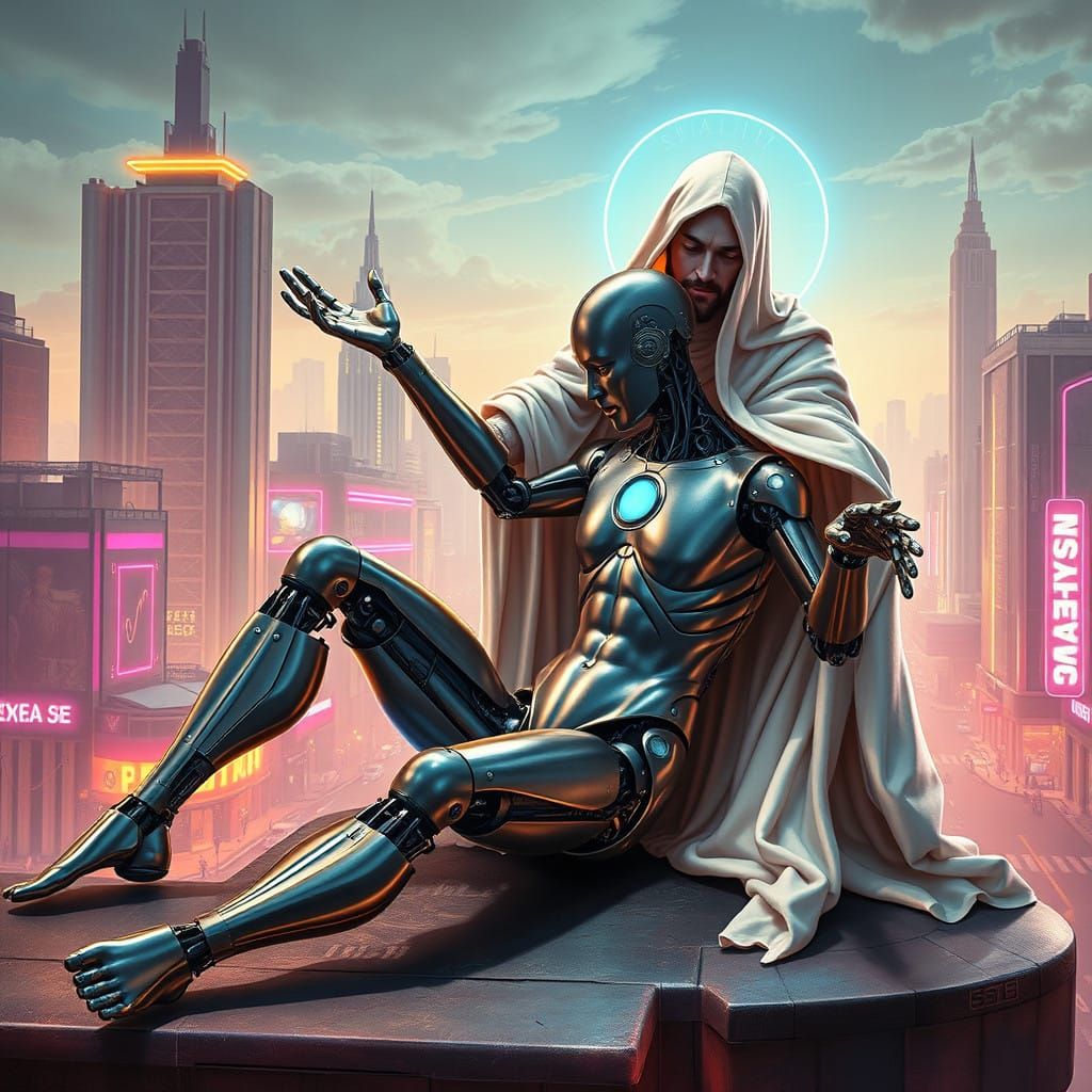 Robot Adam Reborn by Humanoid God in Cyberpunk Fut... - AI Art