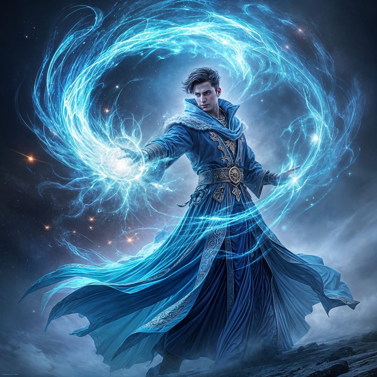 Epic Azure Blue Archmage Battles Lich in Lavish Di... - AI Art