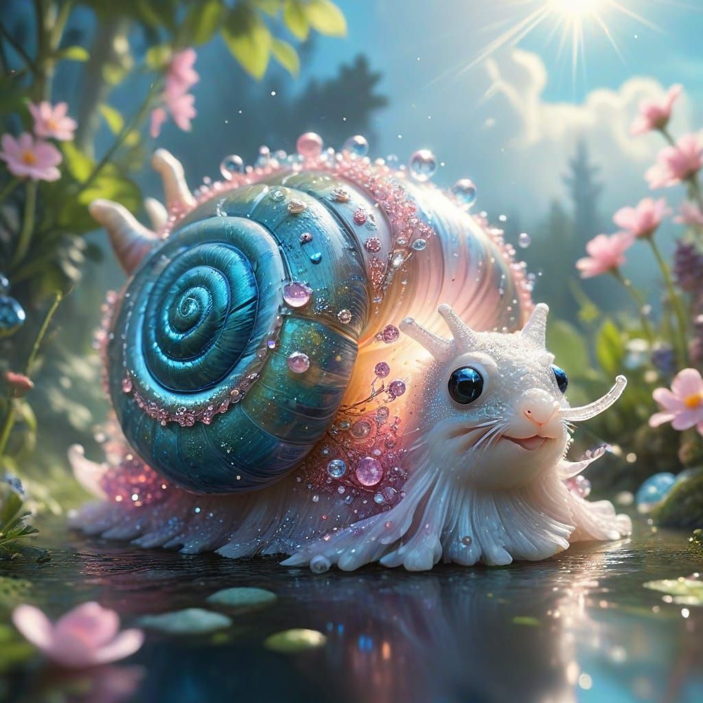 Whimsical Fantasy Snail in Pastel Hues with Sparkl... - AI Art