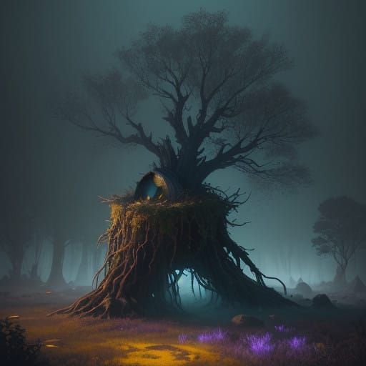 Tree of Wisdom - Mystical Cauldron Scene in Futuristic Splas...