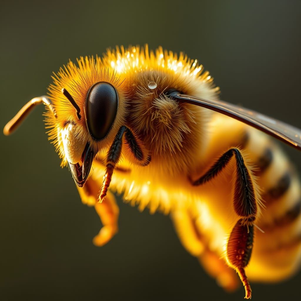 Golden bee up close - Golden Bee in Intricate Botanical Sty...