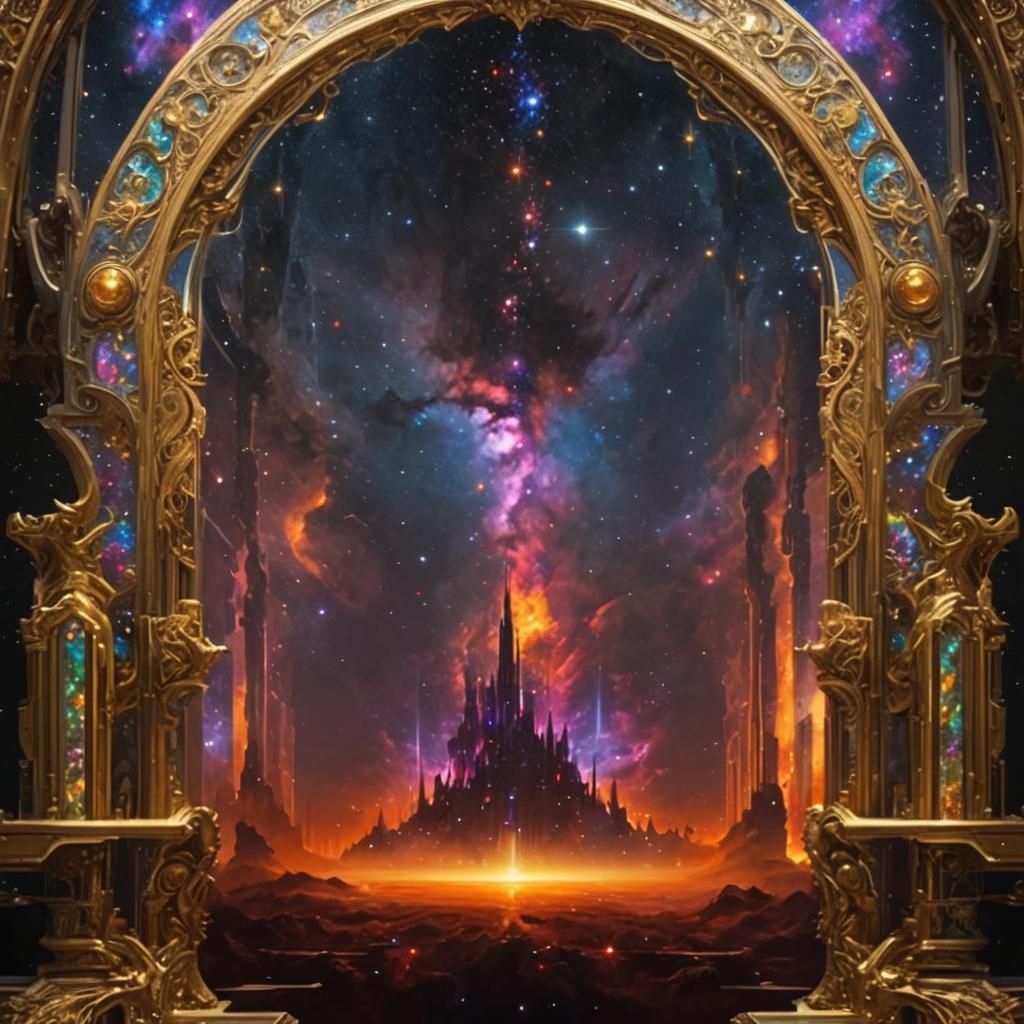 High fantasy sci-fi mirror into the astral realm, cosmic, magical ...