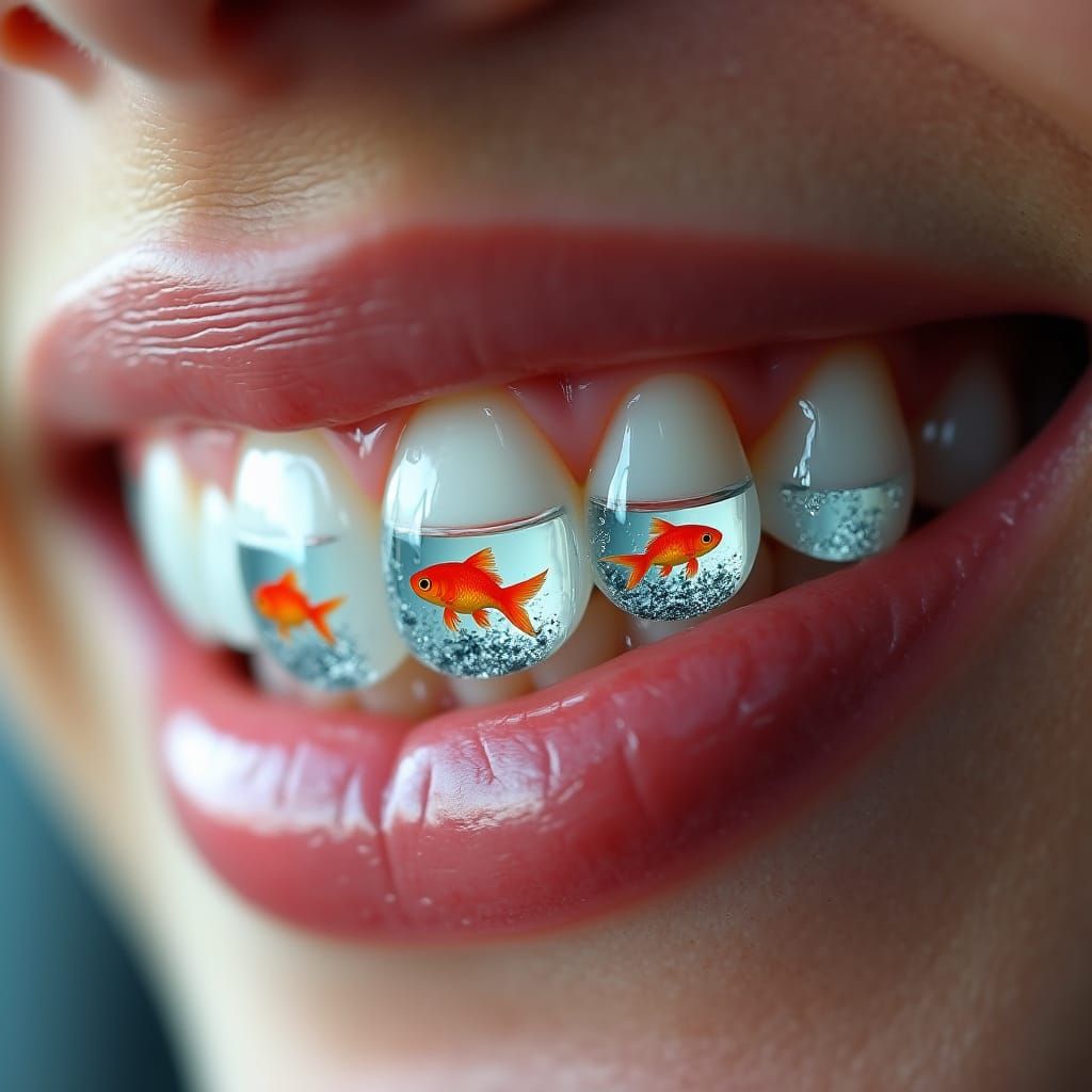 Aquatic Dentition: Miniature Aquarium Teeth in Pho... - AI Art