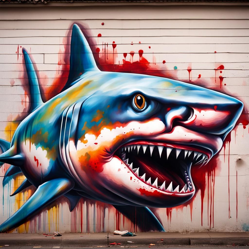Graffiti painting of a shark - AI Generated Artwork - NightCafe Creator