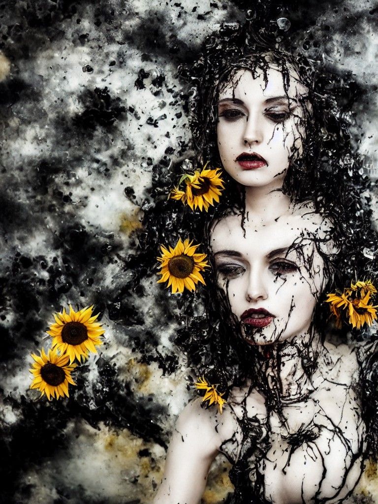sunflowers torn asunder, femme humanoid, pale white female, curves ...
