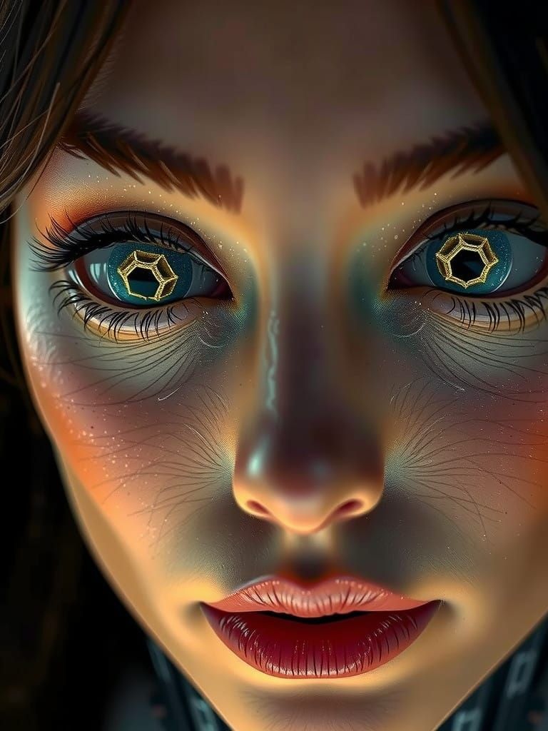 Female Android's Cybernetic Eyes Resemble Nanopart... - AI Art