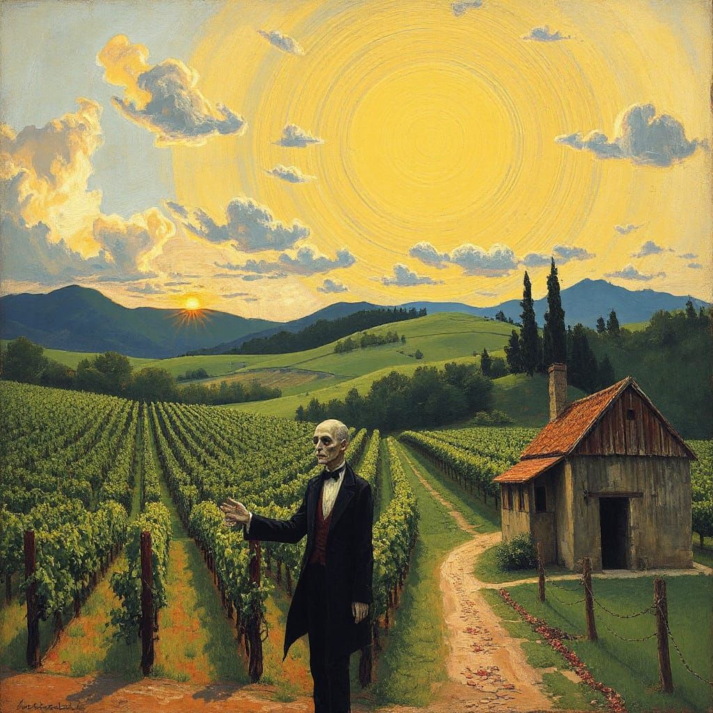 Vampire's Secret Vineyard in Cubist Style - AI Art