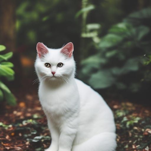 White cat in the garden - AI Generated Artwork - NightCafe Creator