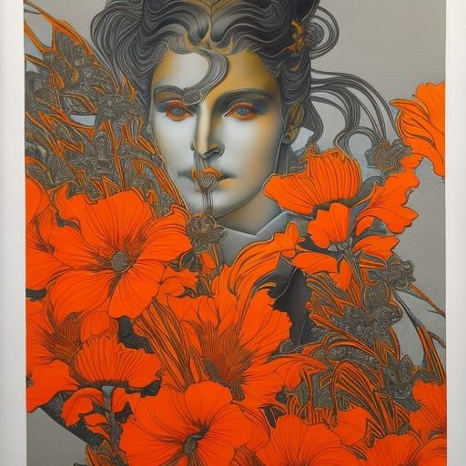 thin lines, Alphonse Mucha dynamic lighting hyperdetailed intricately ...