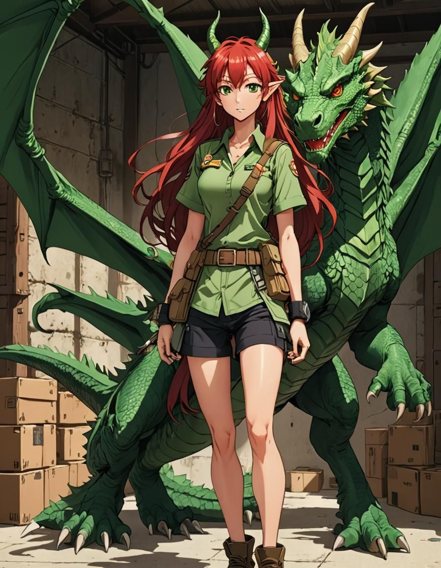 Woman, Tan Line, Green Dragon Horns, Pointy Ears, Dragon Green Eyes ...