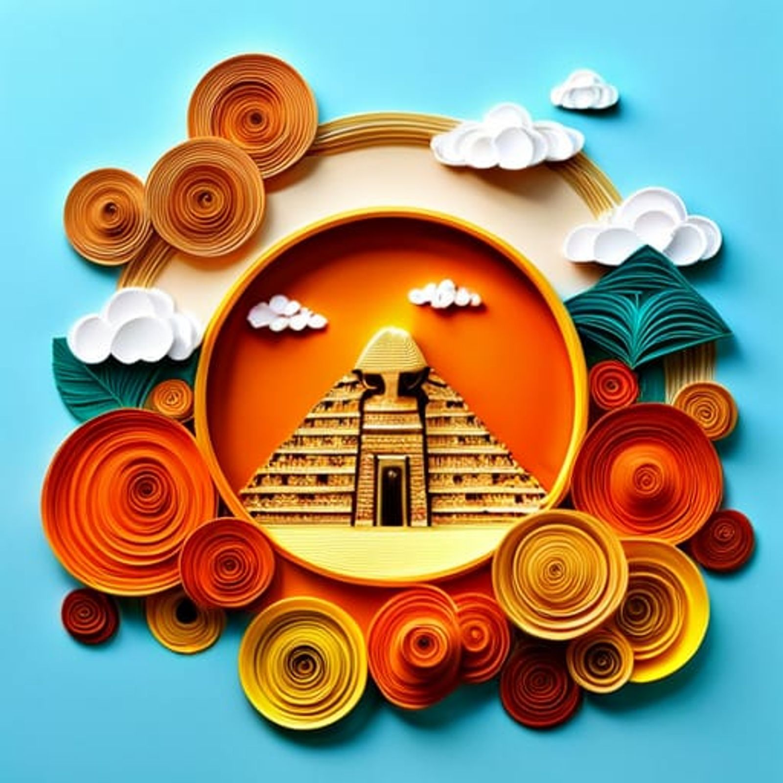 Paper quilling illustration of sunset over ancient Egyptian ruins ...