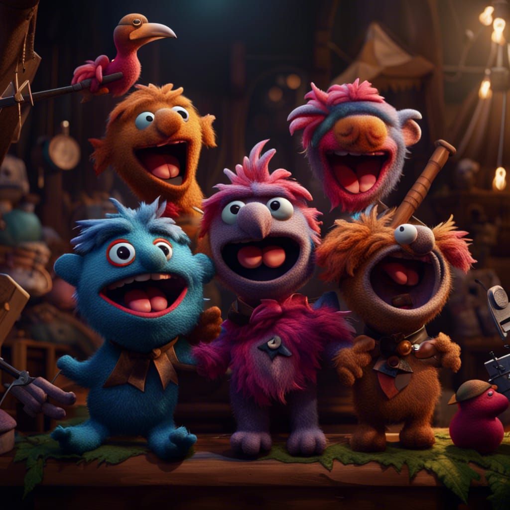 Friendly stuffed puppet singing with friends - AI Generated Artwork ...