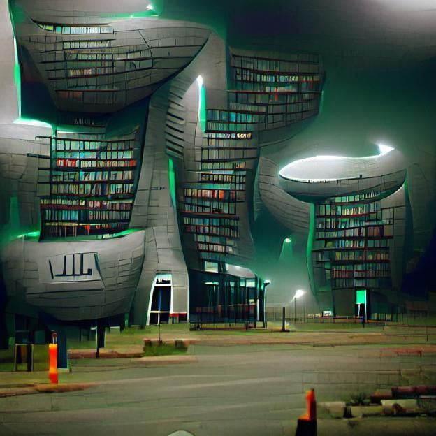 Ominous alien city library - AI Generated Artwork - NightCafe Creator