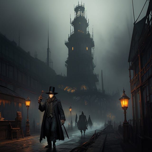 Dark Steampunk Wizard Prepares for Battle - AI Art