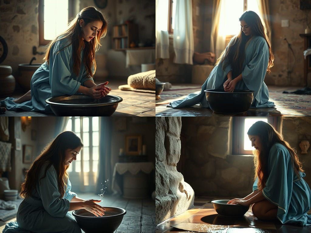 Epic Israeli Woman in Light Blue Robe Crying in Sp... - AI Art