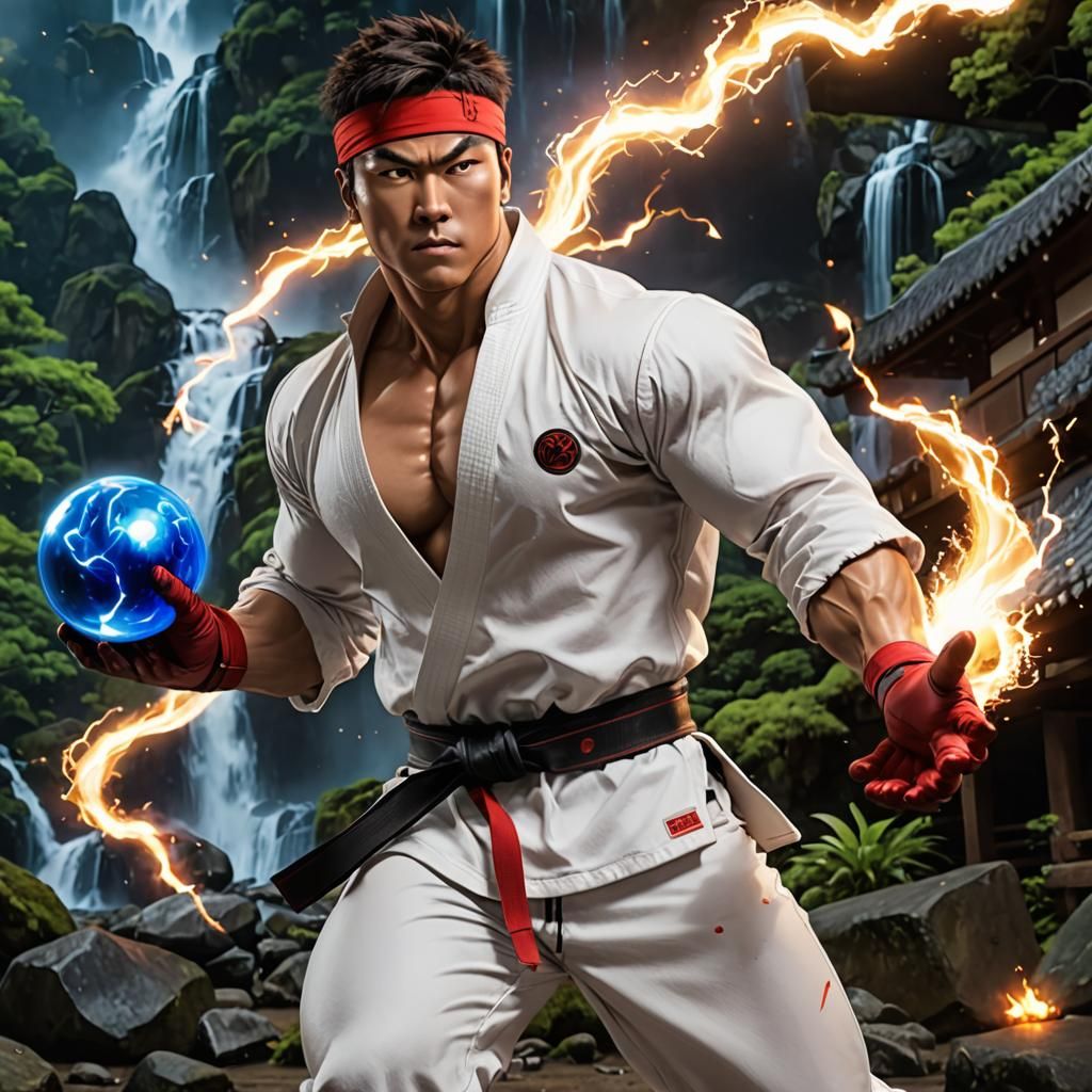Ryu summoning forth a fireball - AI Generated Artwork - NightCafe Creator