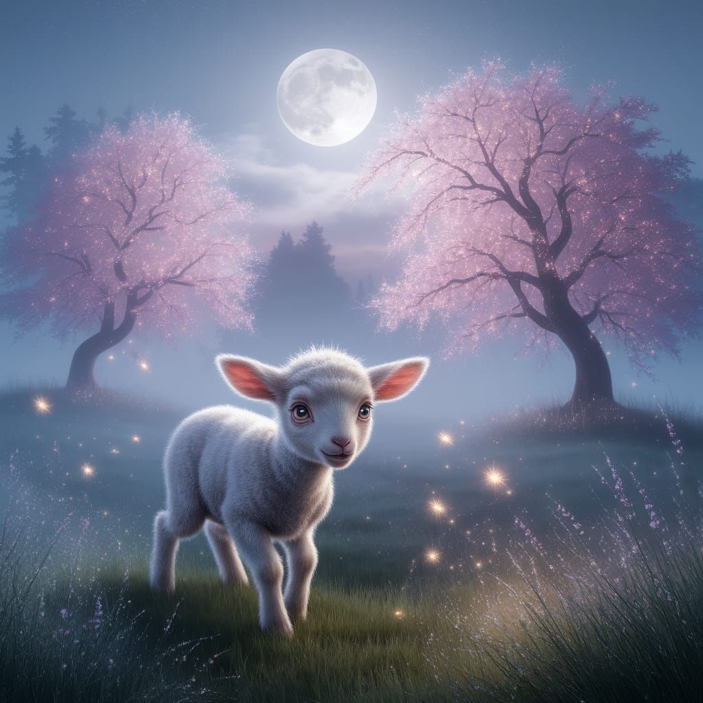Nervous lamb, Fantasy digital painting of a small, nervous lamb ...