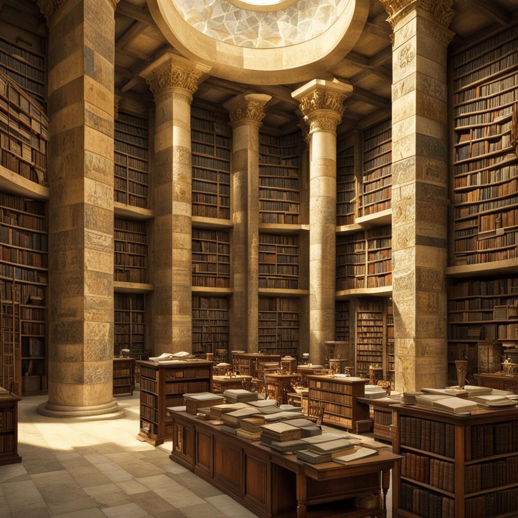 Great Library of Alexandria Egypt. With many rooms of books and art ...