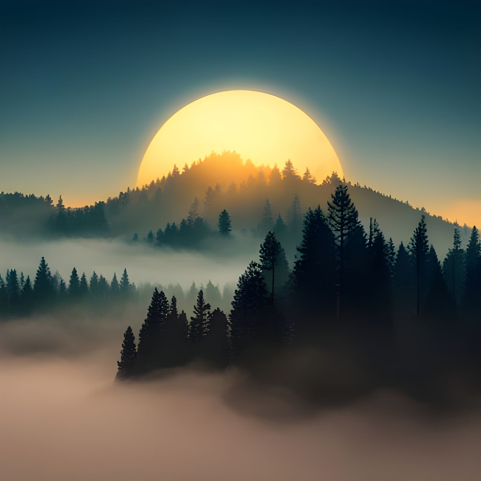 Sunrise breaking through the fog, a beautiful mountain scene - AI ...