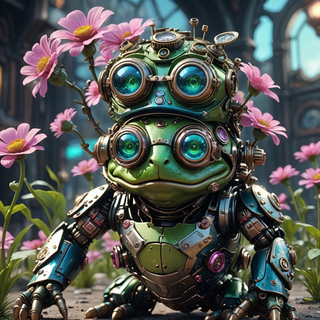 a green steampunk cyborg toad - AI Generated Artwork - NightCafe Creator
