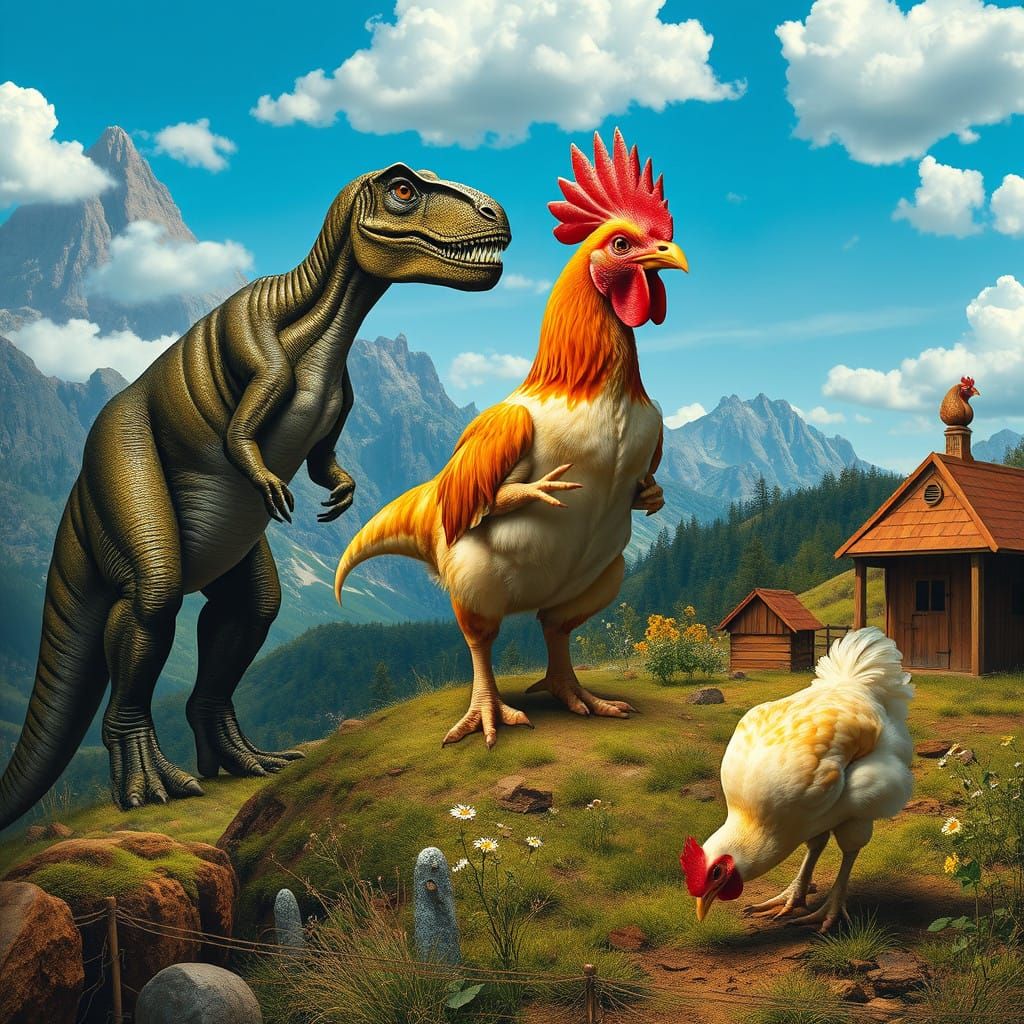 Evolution - T-Rex, Hybrid T-Rex Chicken, and Chicken in a Vi...