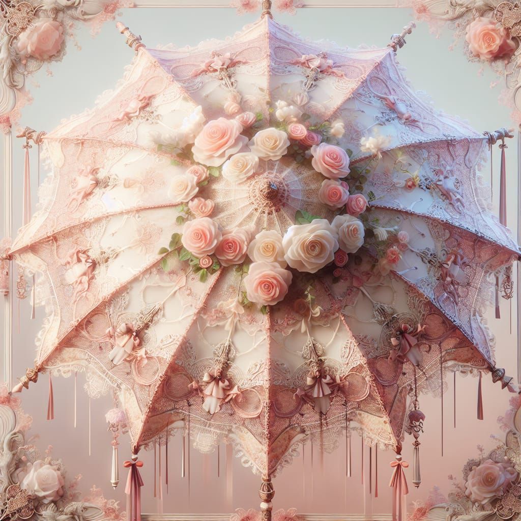 Lace parasol with roses and ribbons - AI Generated Artwork - NightCafe ...
