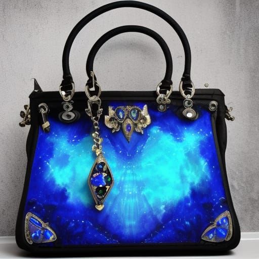 Gothic black& cobalt blue big handbag with black opal gemstones accents ...