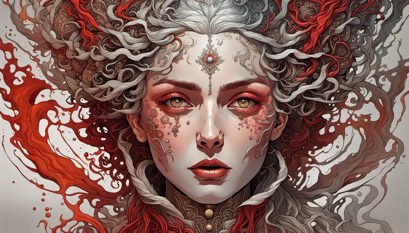 A portrait Intricate silver red splash Hyperdetailed Delicate Complex ...