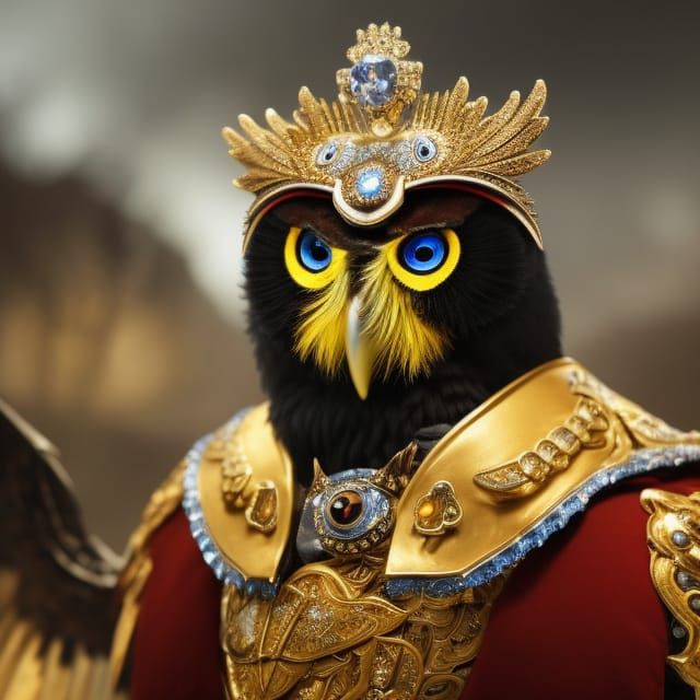 brillant detail angry king owl and owl on your shoulder front view ...