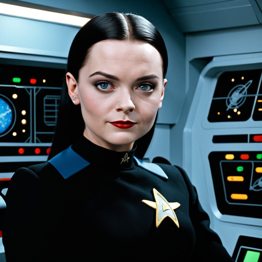 Wednesday Addams as Starfleet Captain in USS Enter... - AI Art