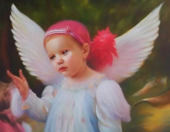 "And The Angels Were Her Playmates" oil on canvas by :"Christabel Annie ...