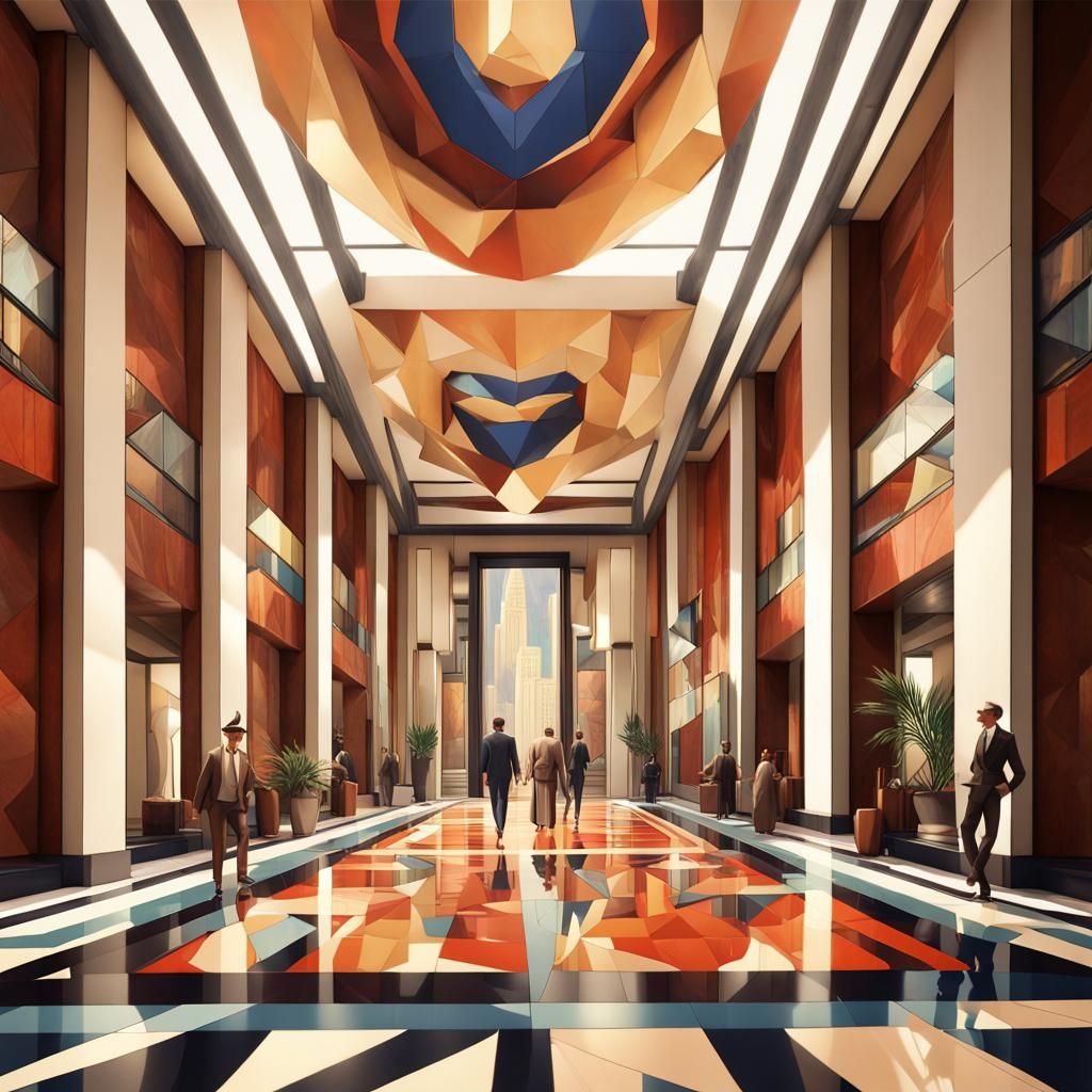 Art deco cubist building lobby - AI Generated Artwork - NightCafe Creator
