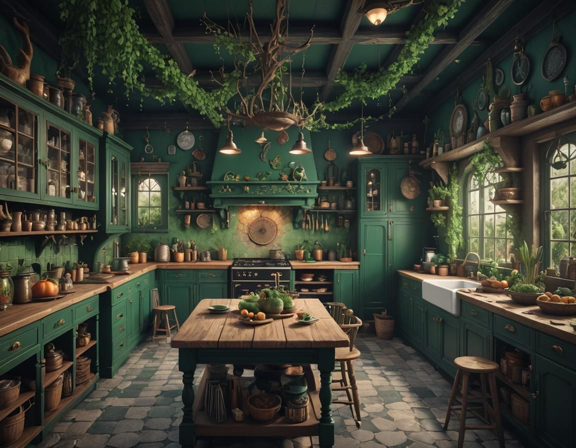 A Green Cottagecore Themed Kitchen Concept 🏠 - AI Generated Artwork ...