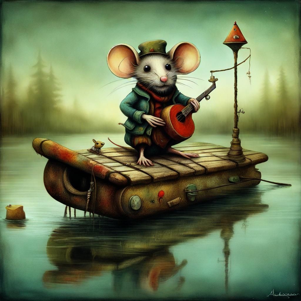 Hobo Mouse on a raft Alexander Jansson, detailed, Earthly Colors - AI ...