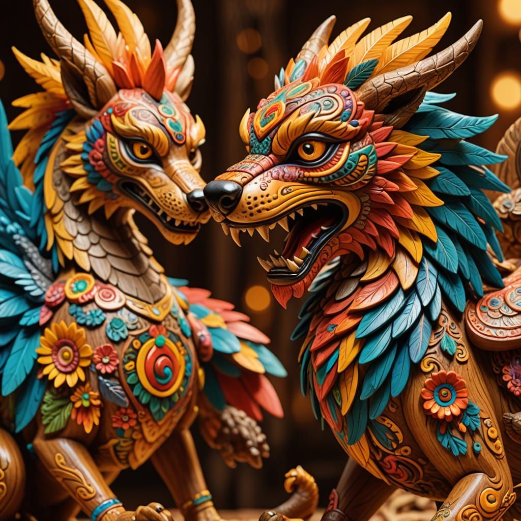 alebrijes - Wolf & dragon - Alebrijes: Wolf and Dragon Fight...