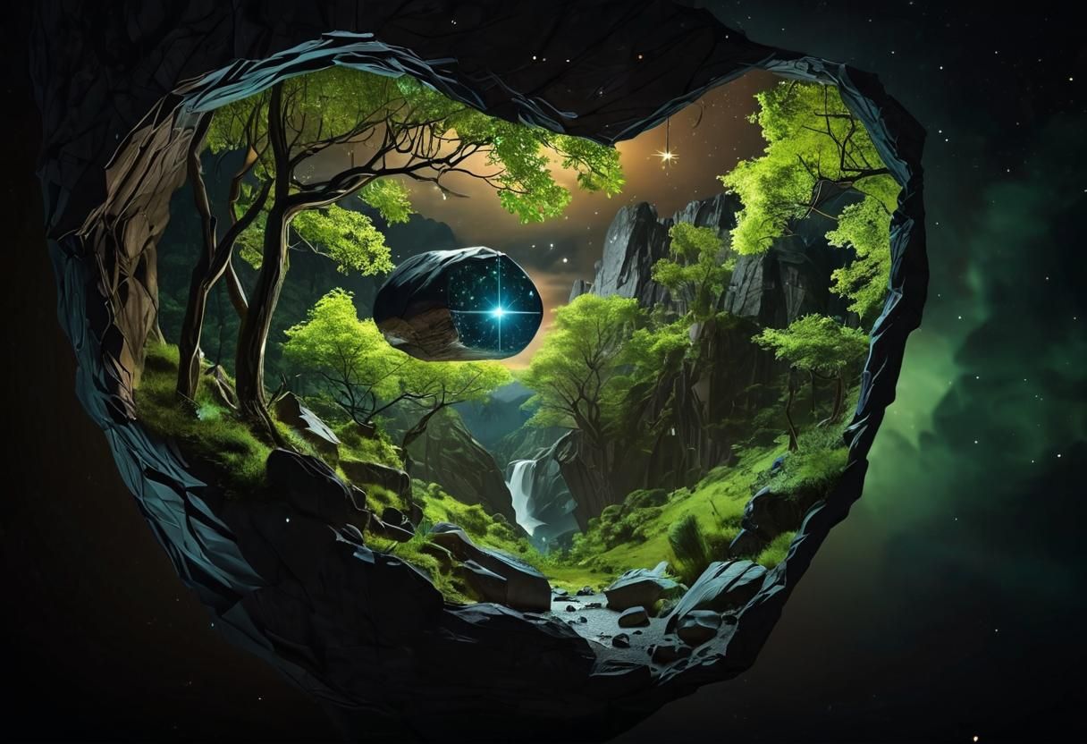 Inverted alternative reality and nature in a hollow shapes behind a ...