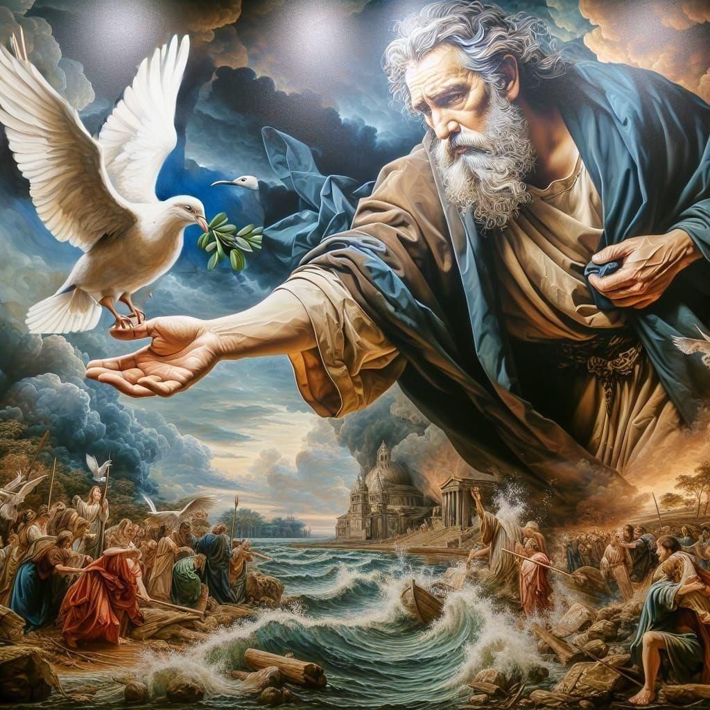 The Dove Returns to Noah Signifying Dry Land nearby - AI Generated ...