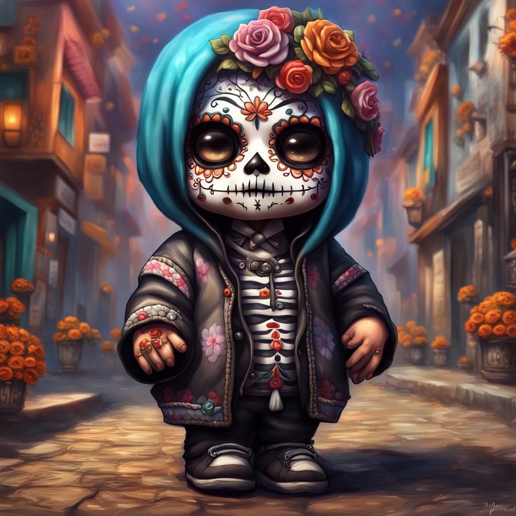 Cute chibi day of the dead character .. - AI Generated Artwork ...