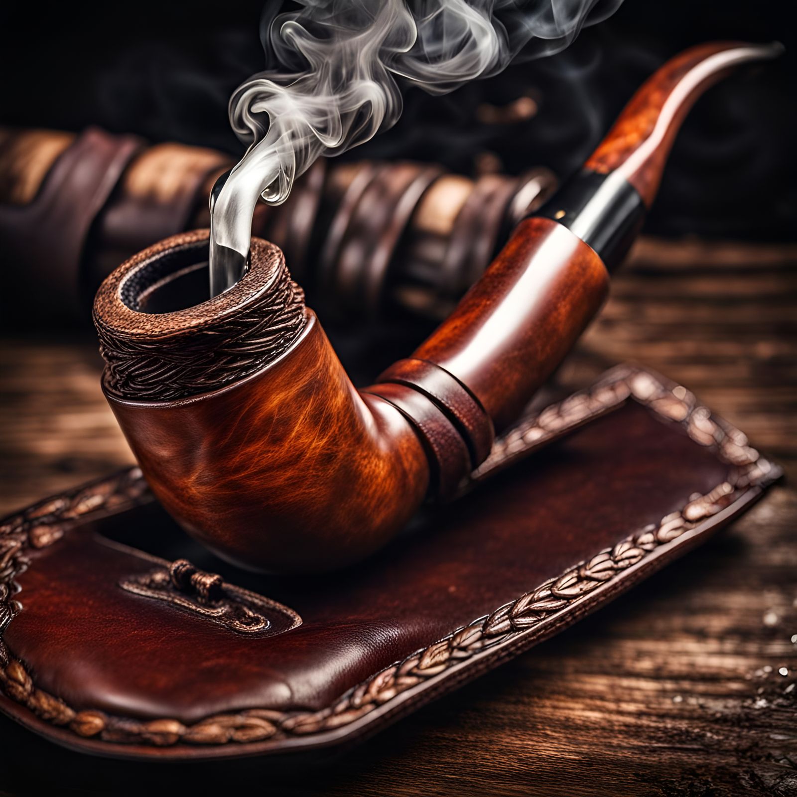 Textures: Smoke from a varnished wooden pipe that rests on a leather ...