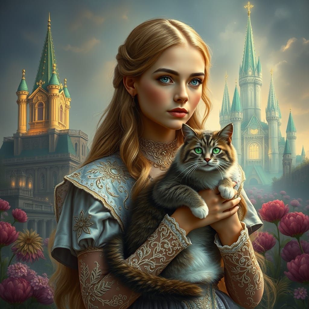 Elegant Princess in Pre-Raphaelite Style with Crys... - AI Art