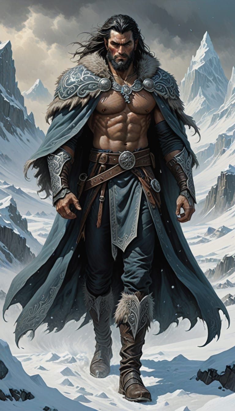 Regal Snow Elf Warrior in Frosty Tundra Landscape - AI Art