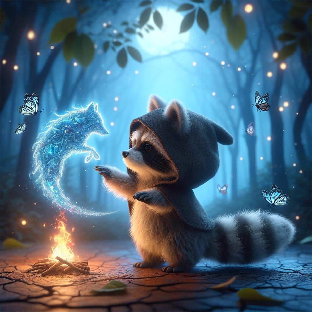 Raccoon practising magic - AI Generated Artwork - NightCafe Creator
